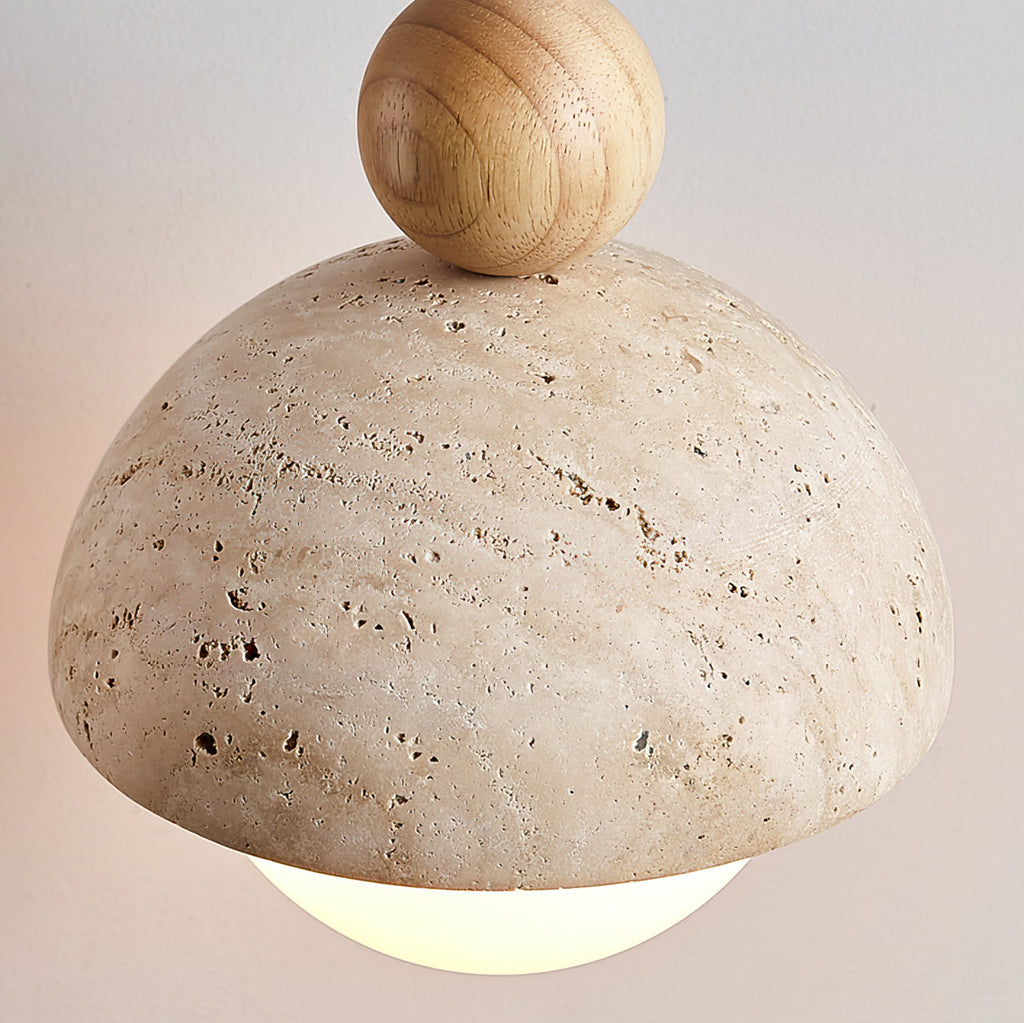 Lyra Travertine Dome Glass Pendant Light With Warm Wood – petprovac