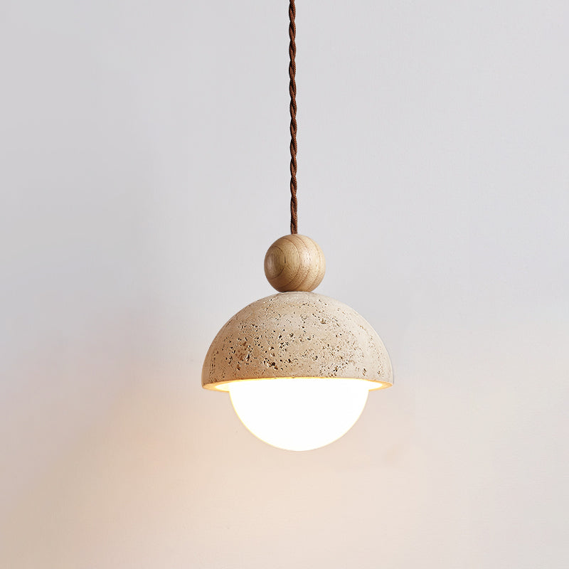 Lyra Travertine Dome Glass Pendant Light With Warm Wood – petprovac