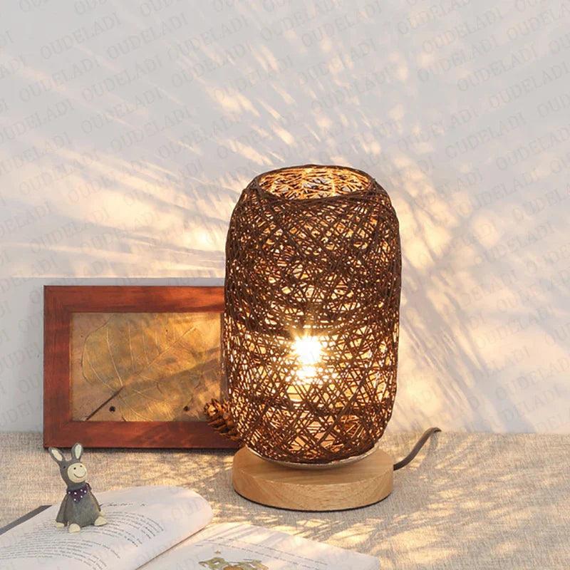 LioraRattan Table Lamp with Woven Rope Shade and Wood Base – petprovac