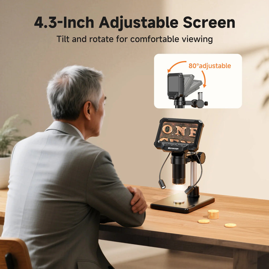 Digital Microscope with 4.3 Inch Screen 1080P 1600X Magnification and ...