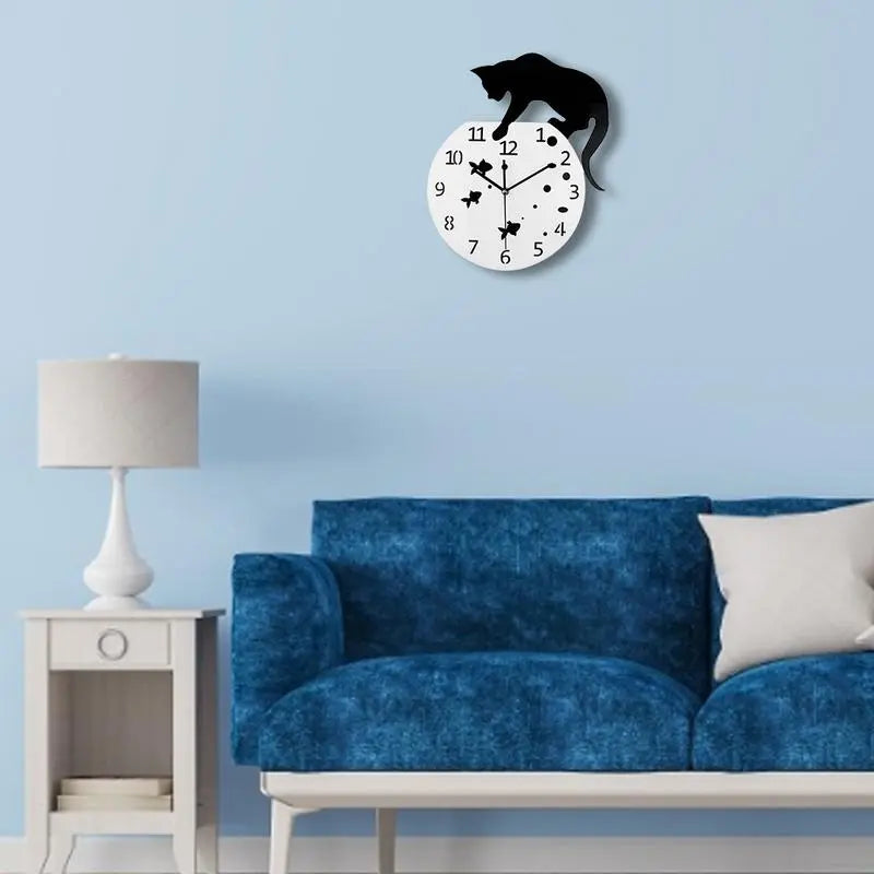 WhiskerGlow Round Wall Clock with Cat Motif for Home Decor – petprovac